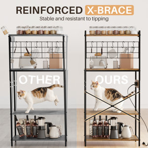 17 Stories Kitchen Bakers Rack with Power Outlet, Small Microwave Stand with Adjustable Storage ...